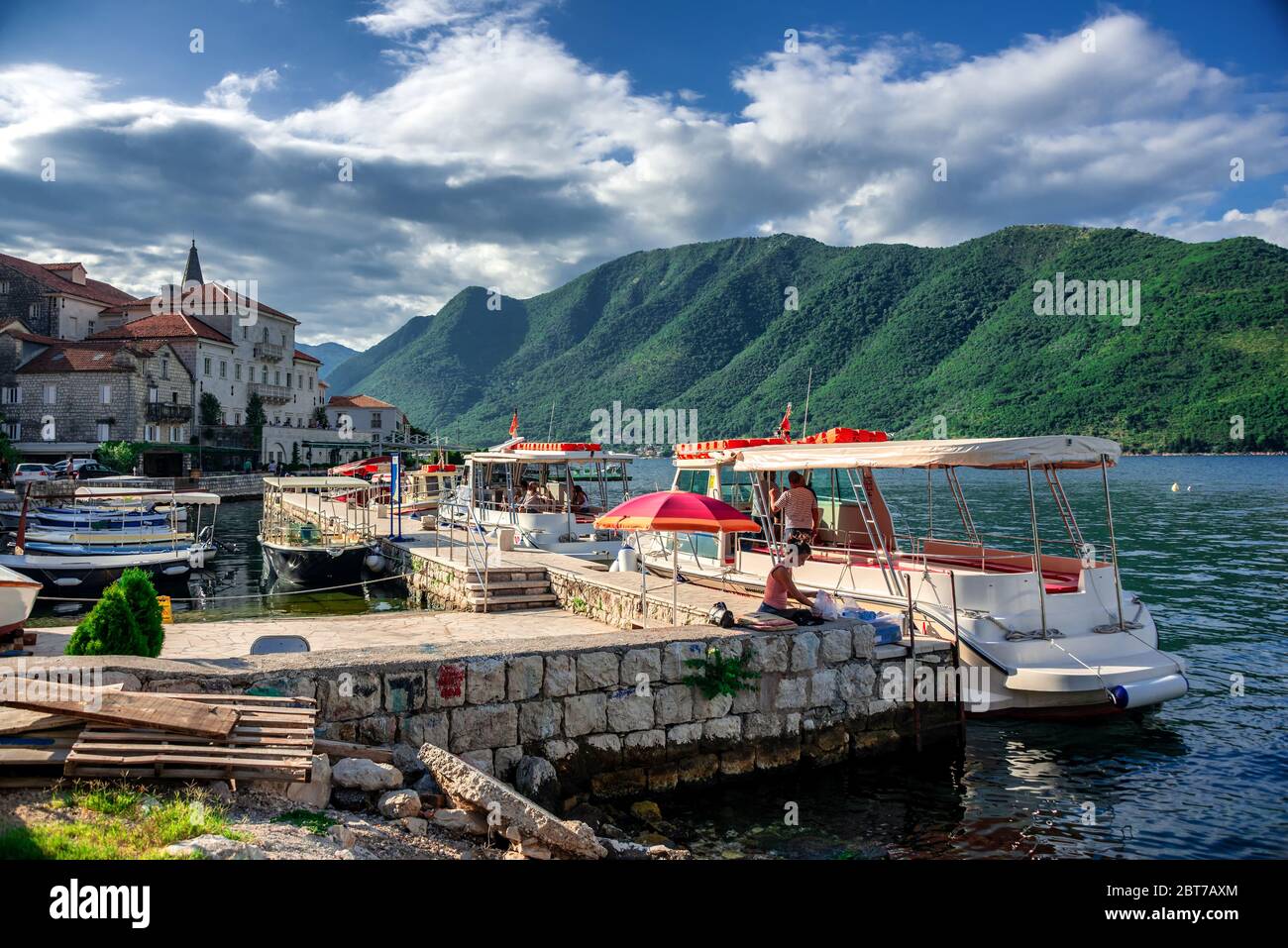Morning Harbor View in the Beautiful Village of Perast located at Kotor ...