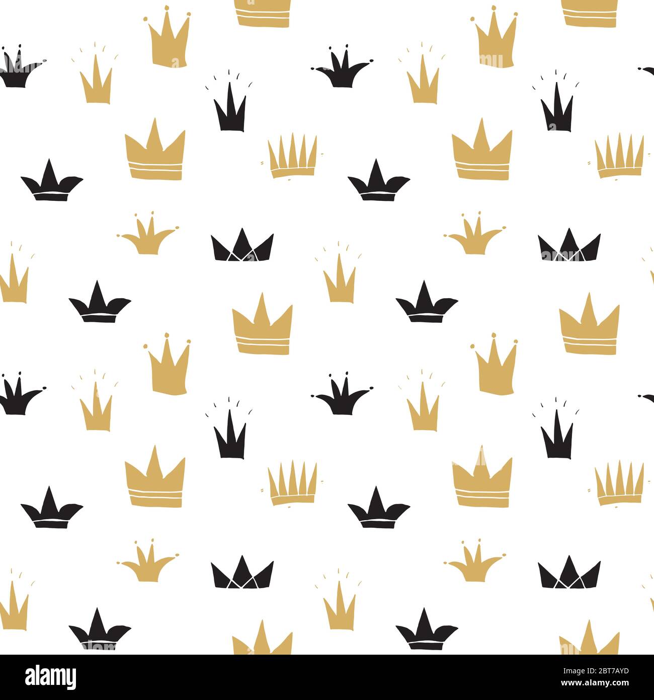 Crown Seamless Pattern, hand drawn royal doodles background, Vector ...