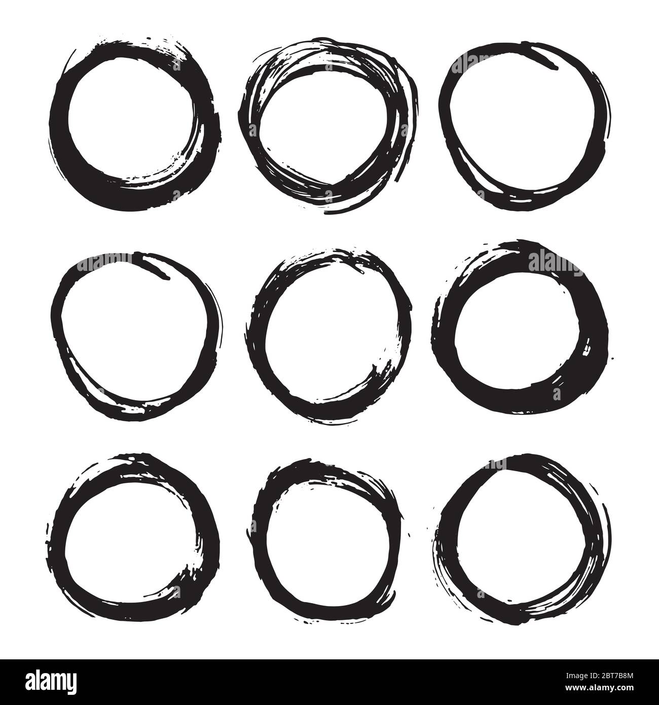 Round Frames, grunge textured hand drawn elements set, vector ...
