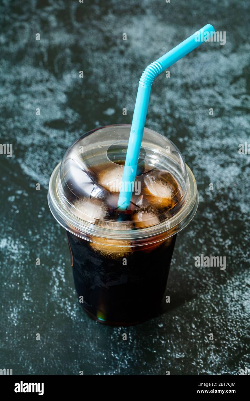 Take Away Cold Brew Coffee with Ice in Plastic Glass and Straw For ...
