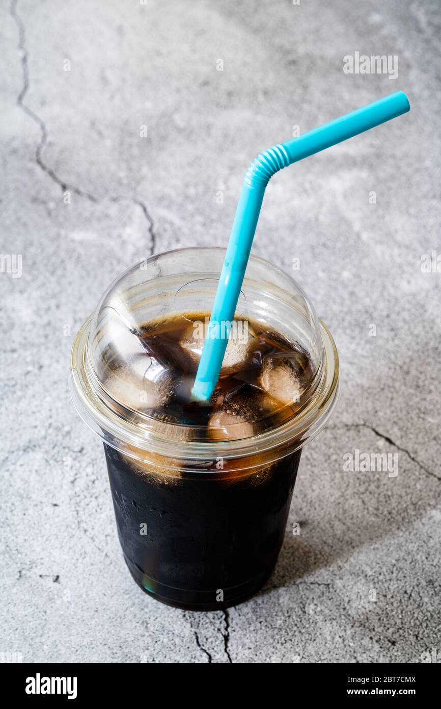 Take Away Cold Brew Coffee with Ice in Plastic Glass and Straw For ...