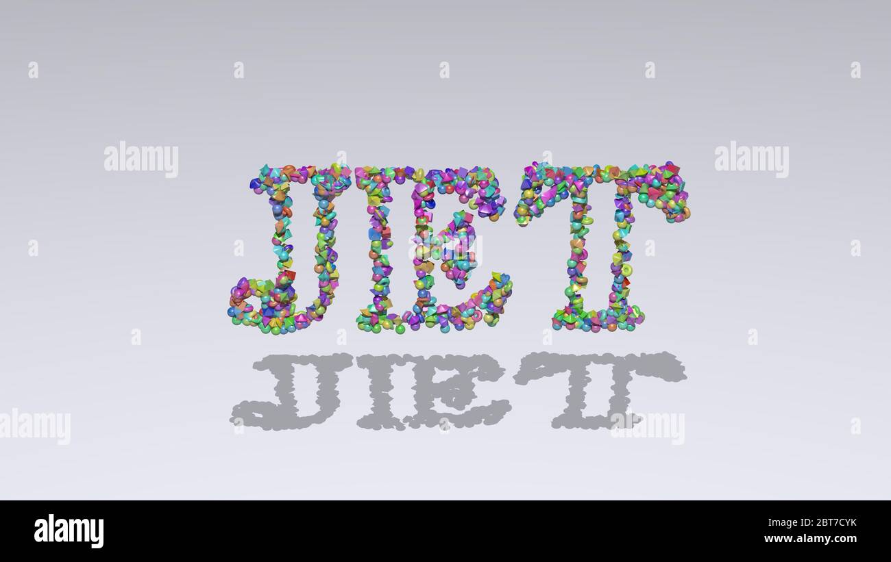 JET written in 3D illustration by colorful small objects casting shadow ...