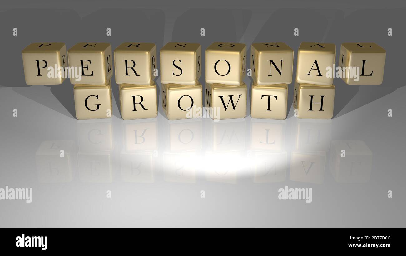 Personal growth built by golden cubic letters from the top perspective ...