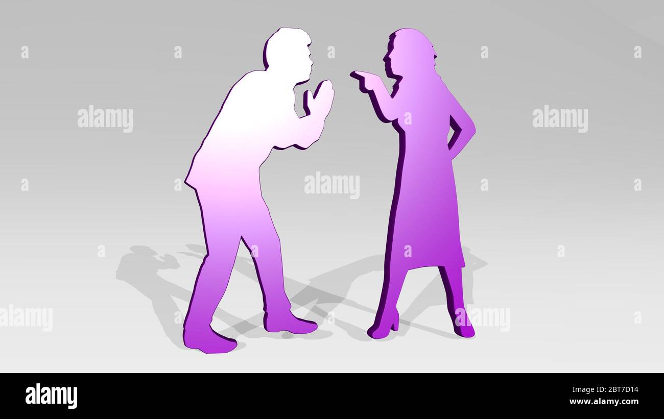 man and woman arguing from a perspective on the wall. A thick sculpture ...