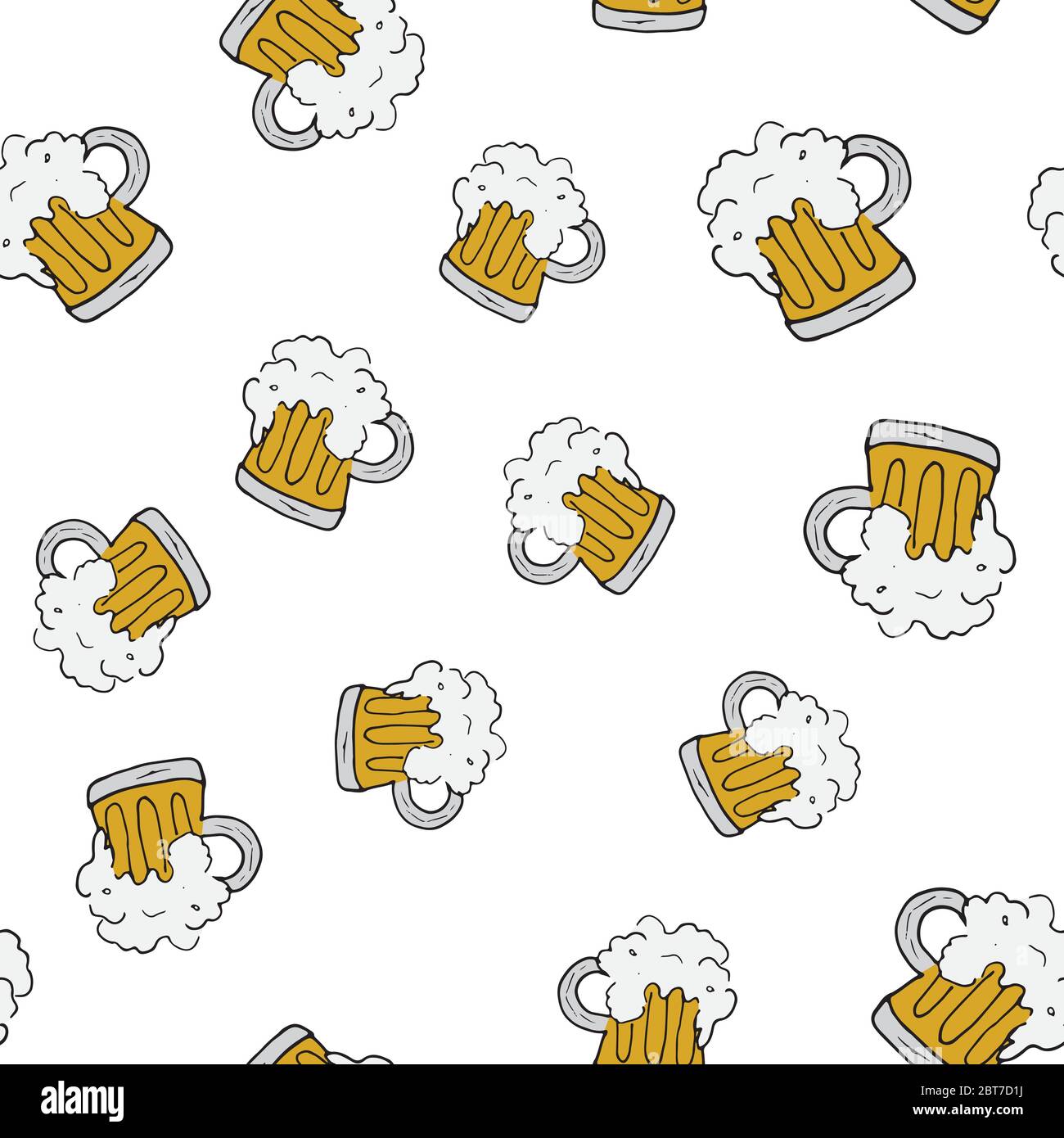 Beer Mug Seamless Pattern, Hand Drawn doodle background. Vector ...
