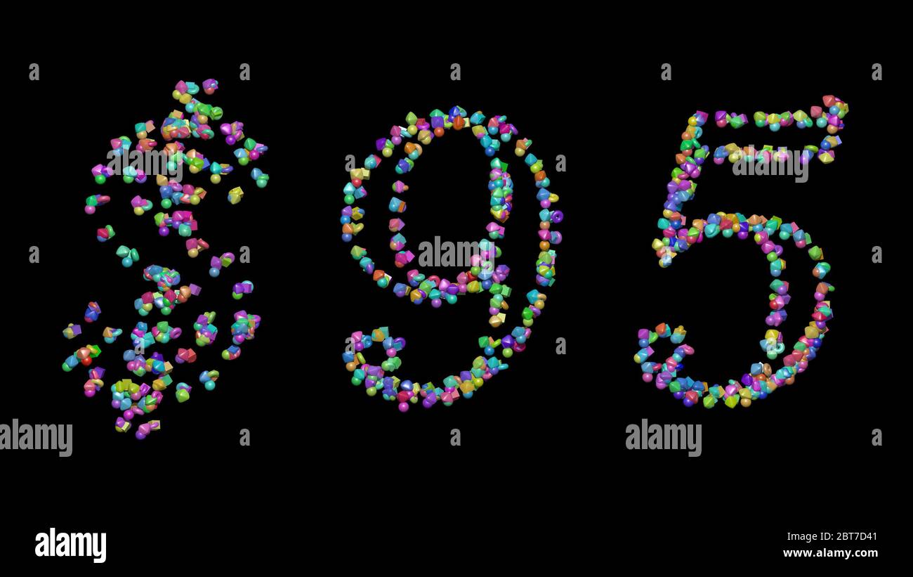 $: 3D illustration of the text made of small objects over a black ...