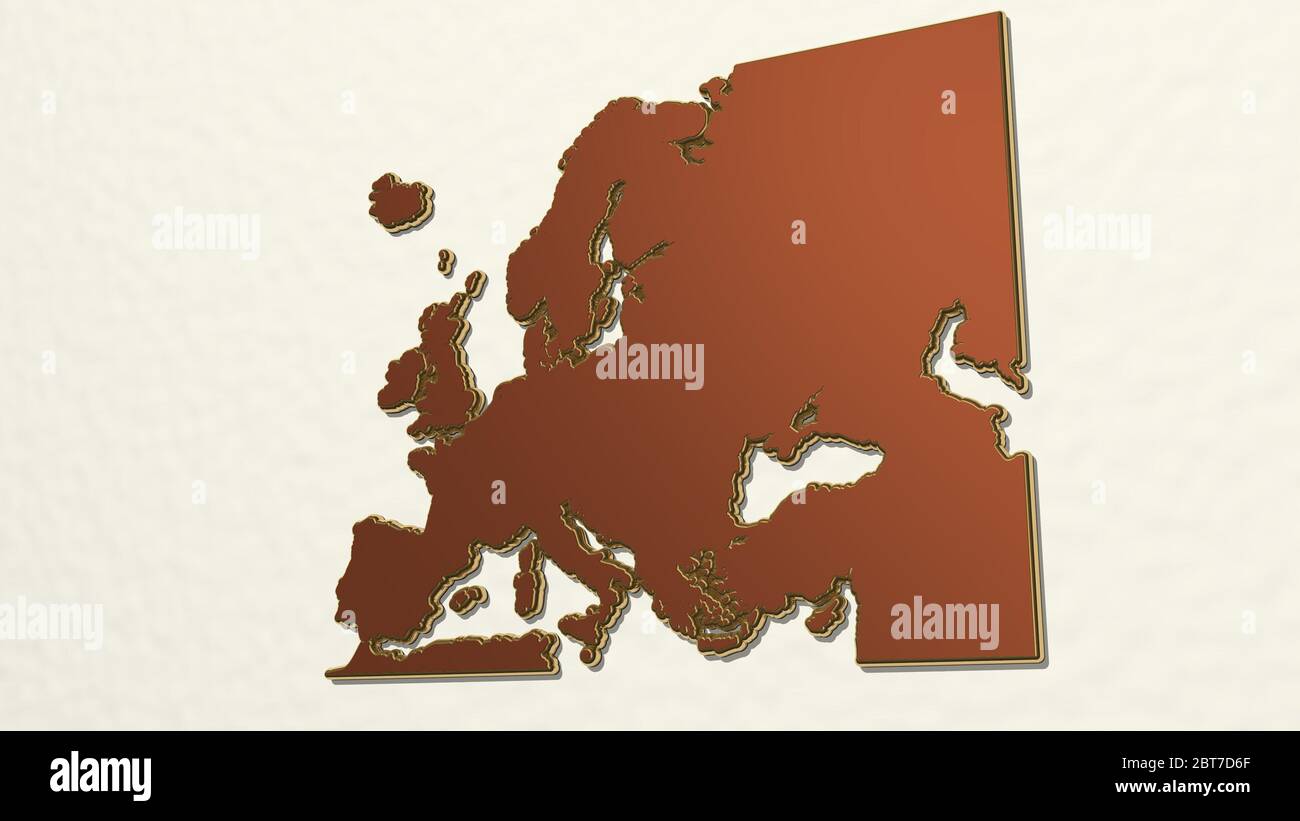 MAP OF EUROPE made by 3D illustration of a shiny metallic sculpture on ...