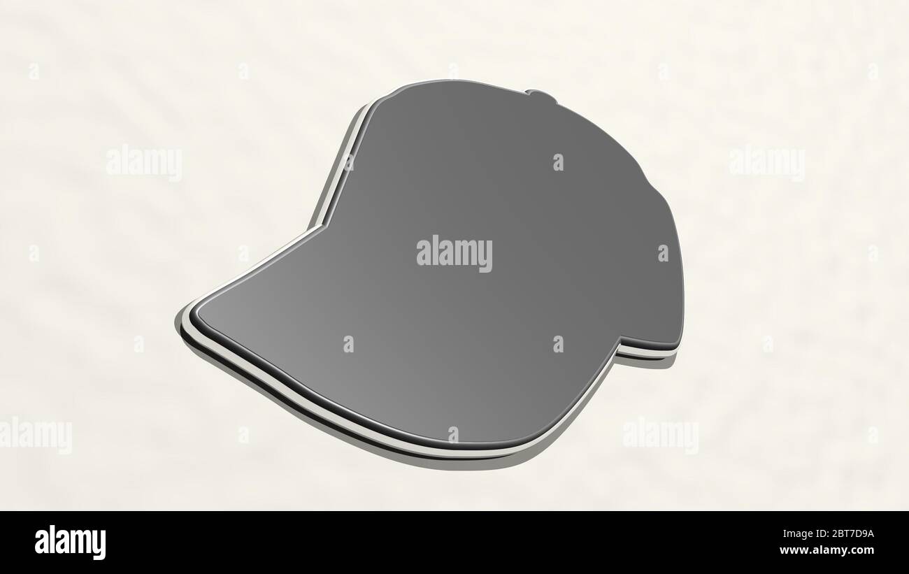 BASEBALL CAP made by 3D illustration of a shiny metallic sculpture on a ...