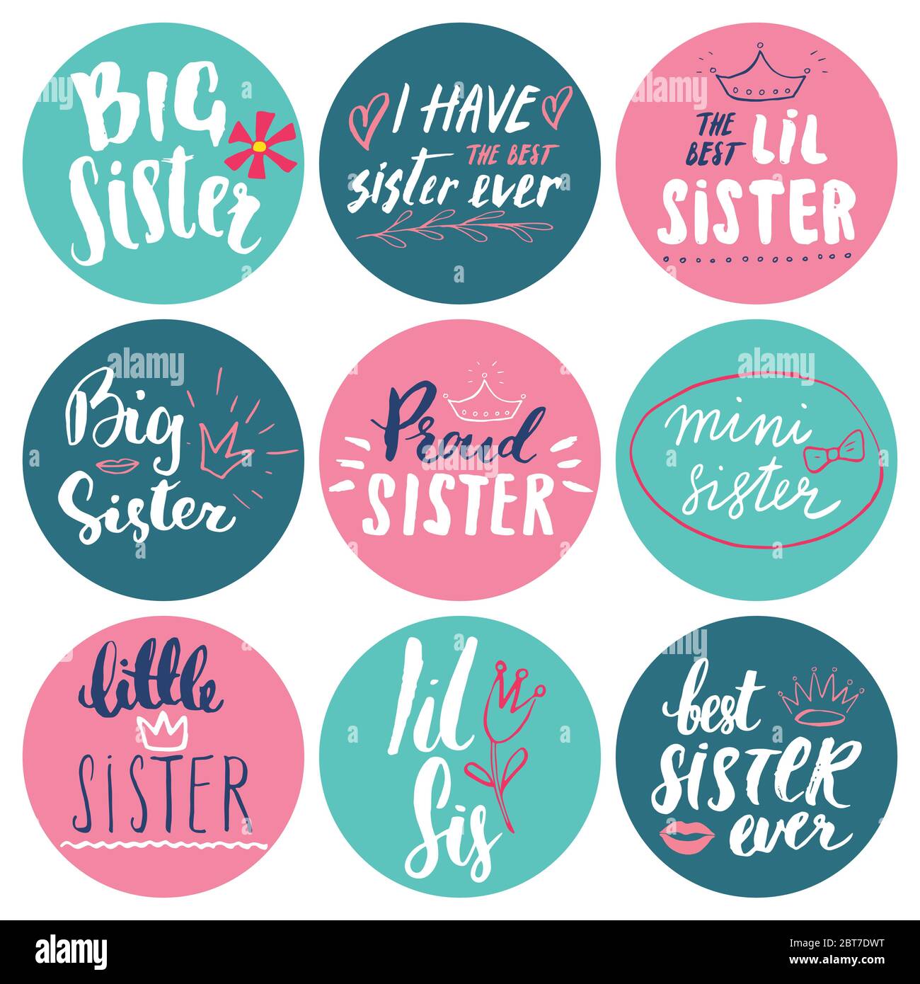 Sister calligraphic Lettering signs set, child nursery printable phrase ...