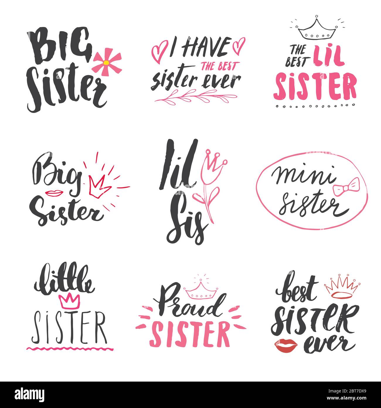 Sister calligraphic Lettering signs set, child nursery printable phrase ...
