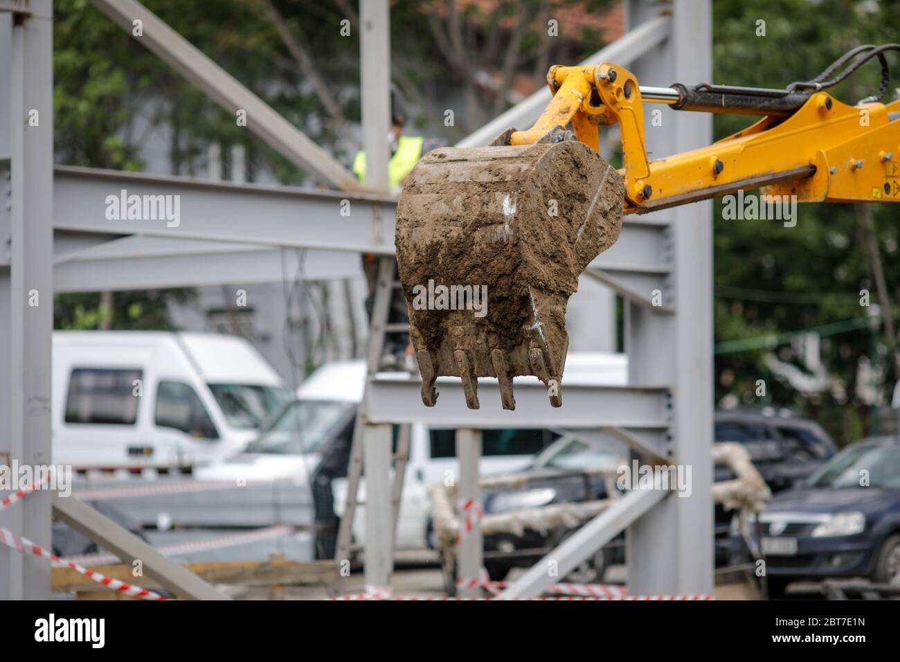 Details with a digger bucket on a construction site Stock Photo - Alamy