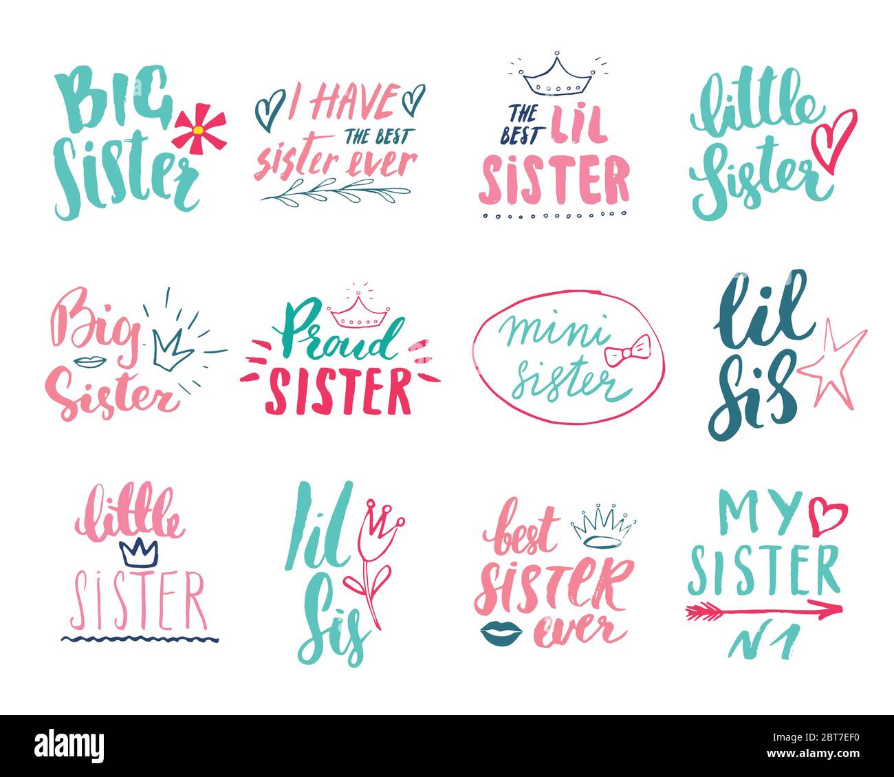 Sister calligraphic Lettering signs set, child nursery printable phrase ...