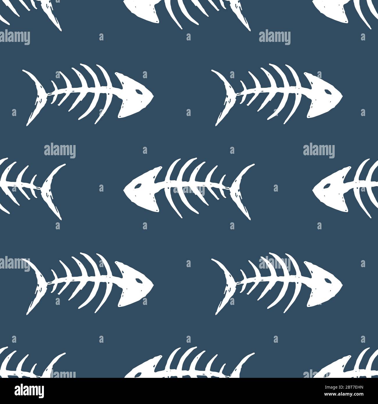Fish bones Seamless pattern. Fish skeleton doodle, Hand drawn Cartoon ...