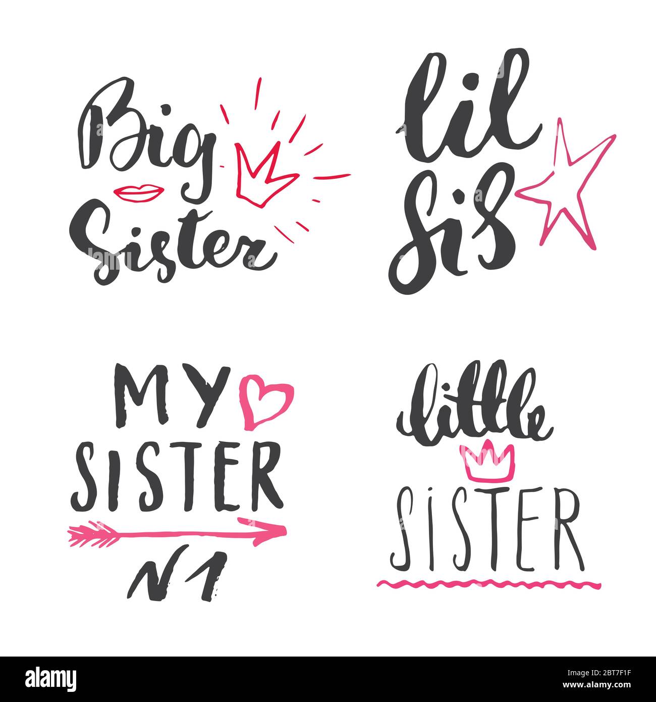 Sister calligraphic Lettering signs set, child nursery printable phrase ...