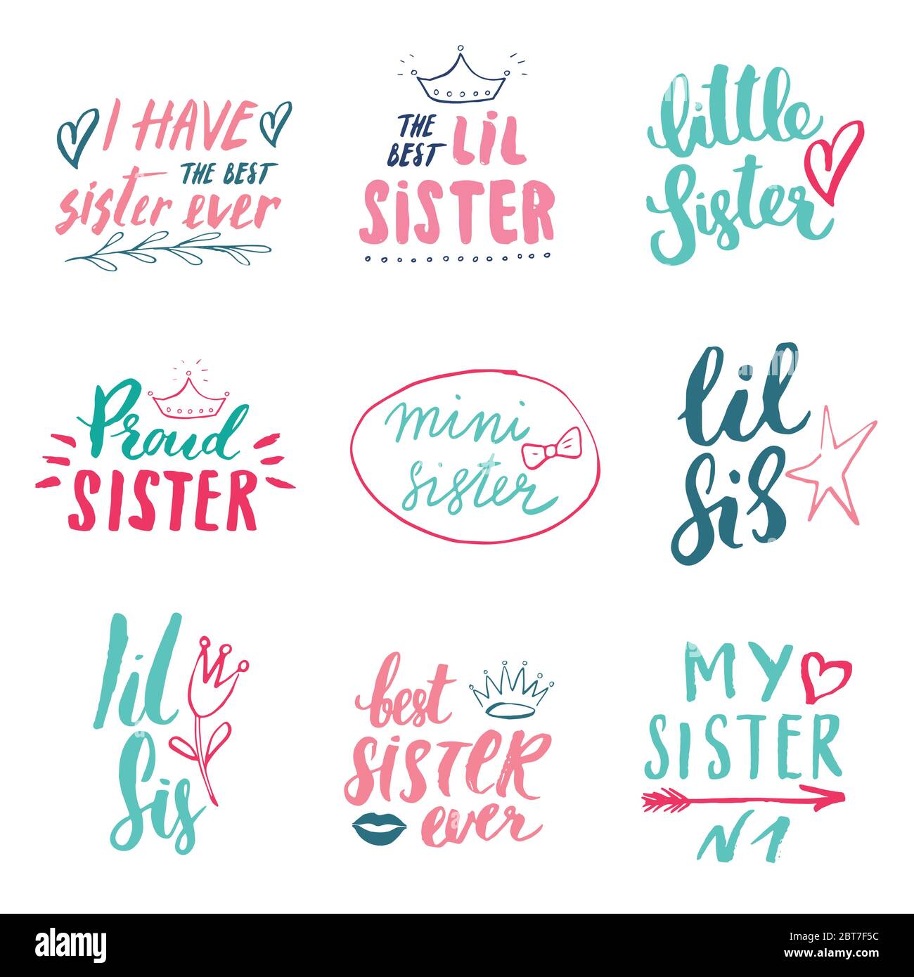 Sister calligraphic Lettering signs set, child nursery printable phrase ...
