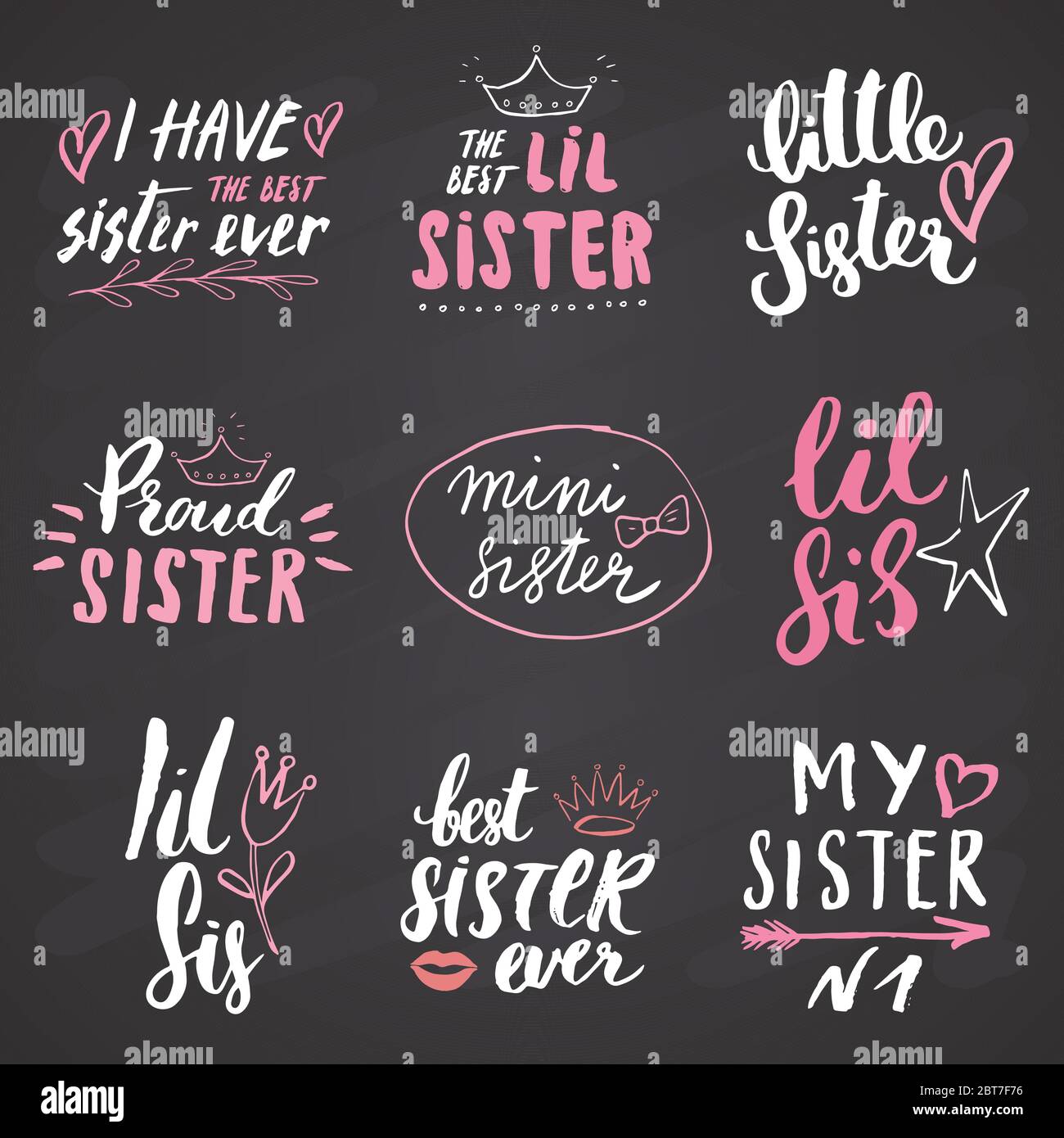 Sister calligraphic Lettering signs set, child nursery printable phrase ...