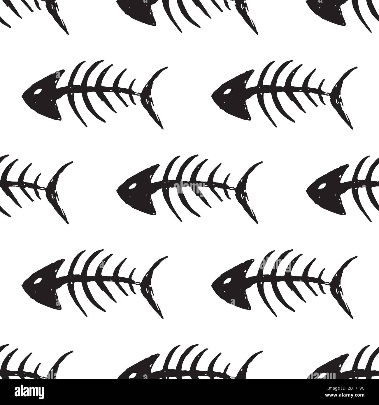 Fish bones Seamless pattern. Fish skeleton doodle, Hand drawn Cartoon ...