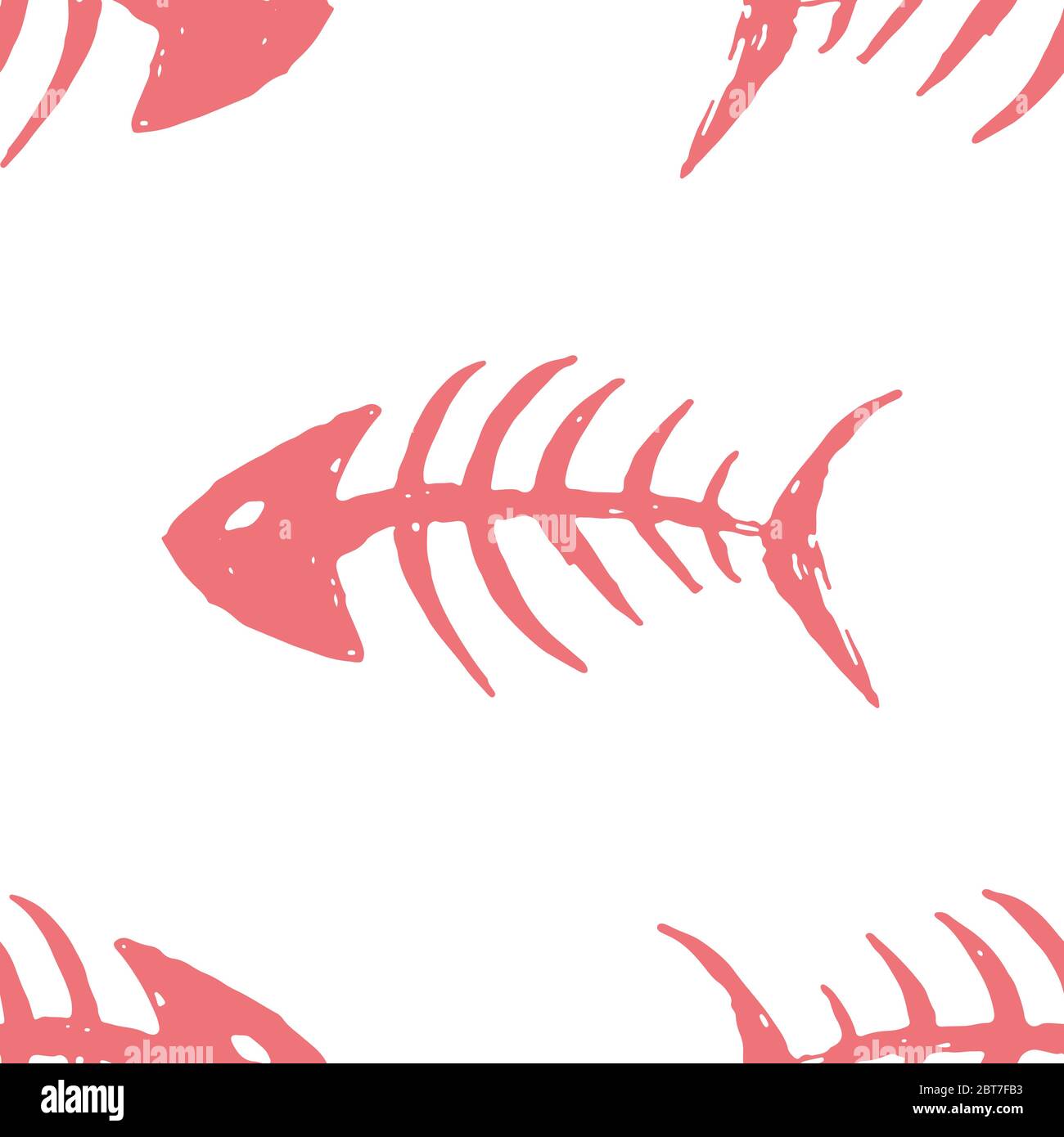 Fish bones Seamless pattern. Fish skeleton doodle, Hand drawn Cartoon ...