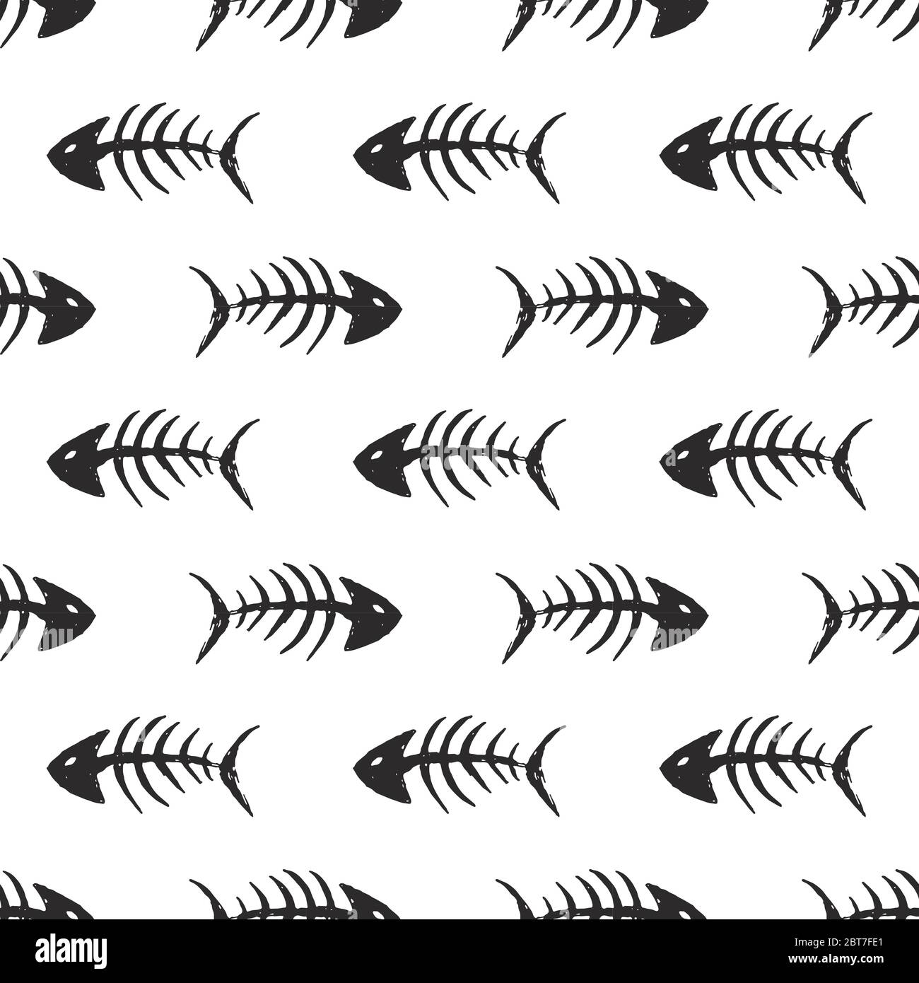 Fish bones Seamless pattern. Fish skeleton doodle, Hand drawn Cartoon ...