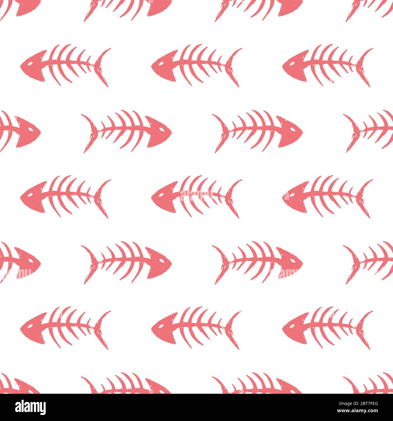 Fish bones Seamless pattern. Fish skeleton doodle, Hand drawn Cartoon ...