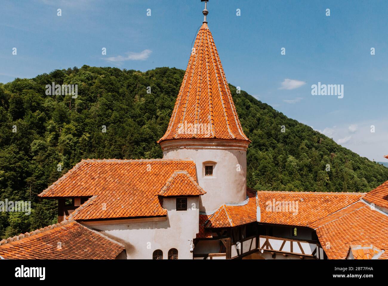 Roofs and castle of a medieval fortified village, Europa Stock Photo ...