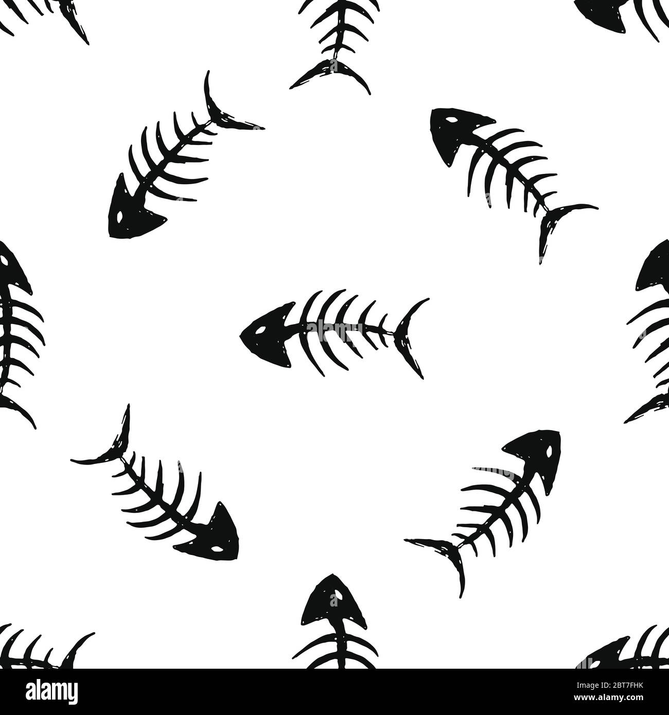 Fish bones Seamless pattern. Fish skeleton doodle, Hand drawn Cartoon Vector illustration Stock ...