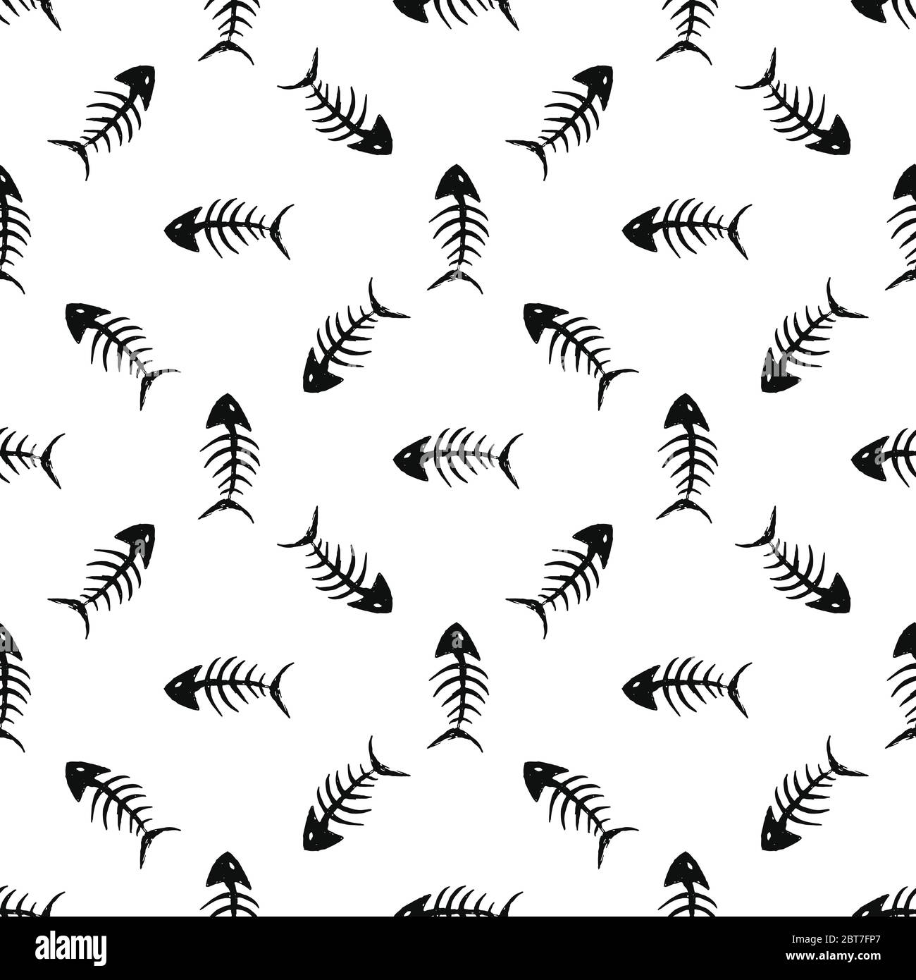 Fish bones Seamless pattern. Fish skeleton doodle, Hand drawn Cartoon ...