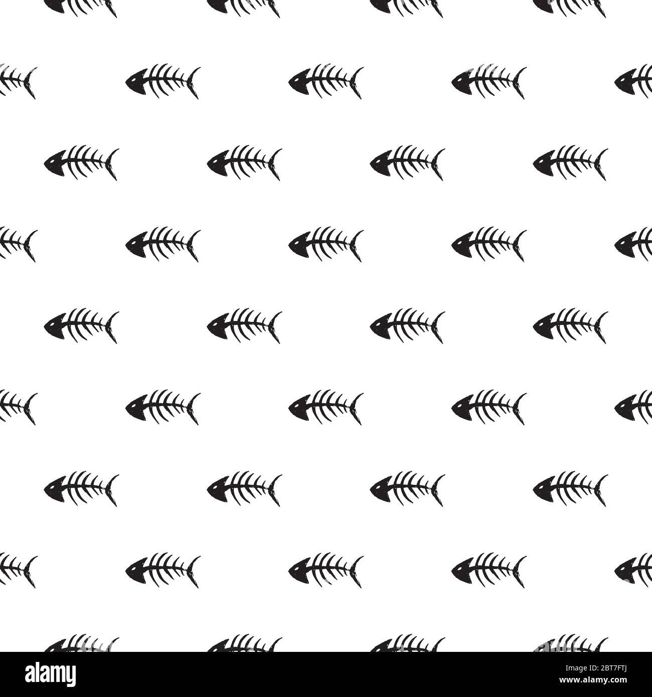 Fish bones Seamless pattern. Fish skeleton doodle, Hand drawn Cartoon ...