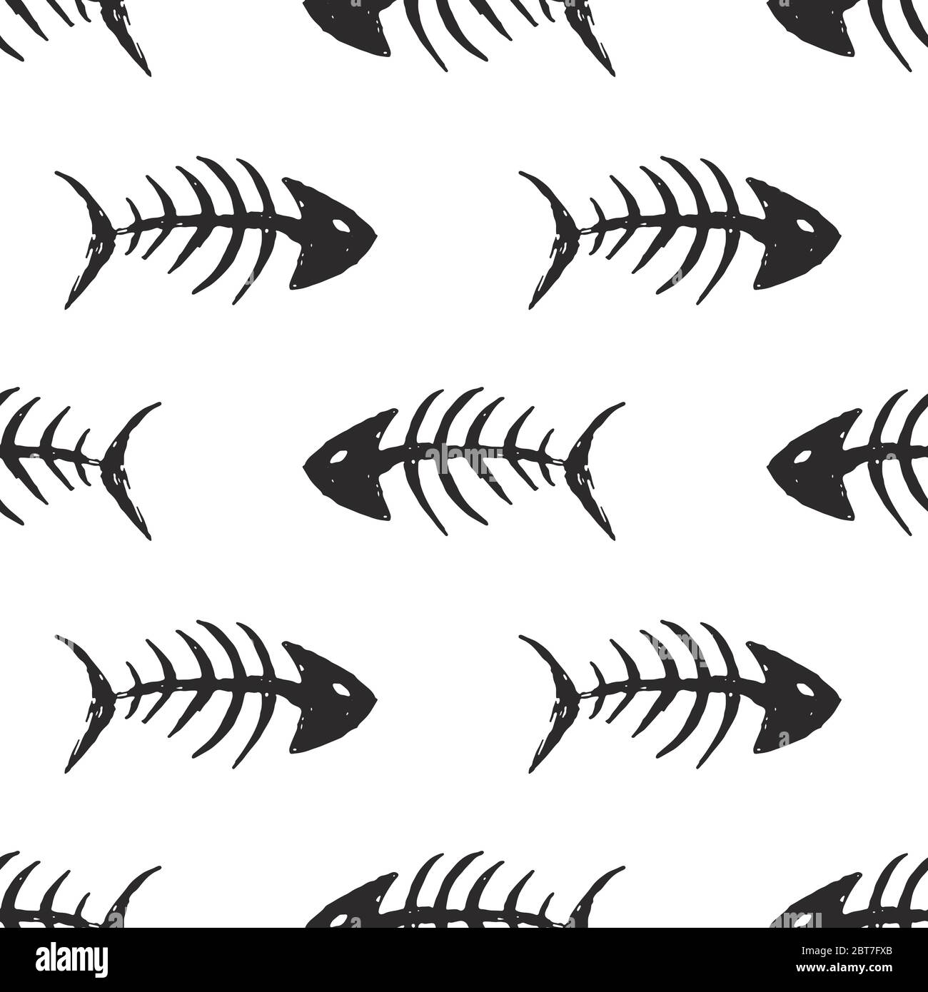 Fish bones Seamless pattern. Fish skeleton doodle, Hand drawn Cartoon ...