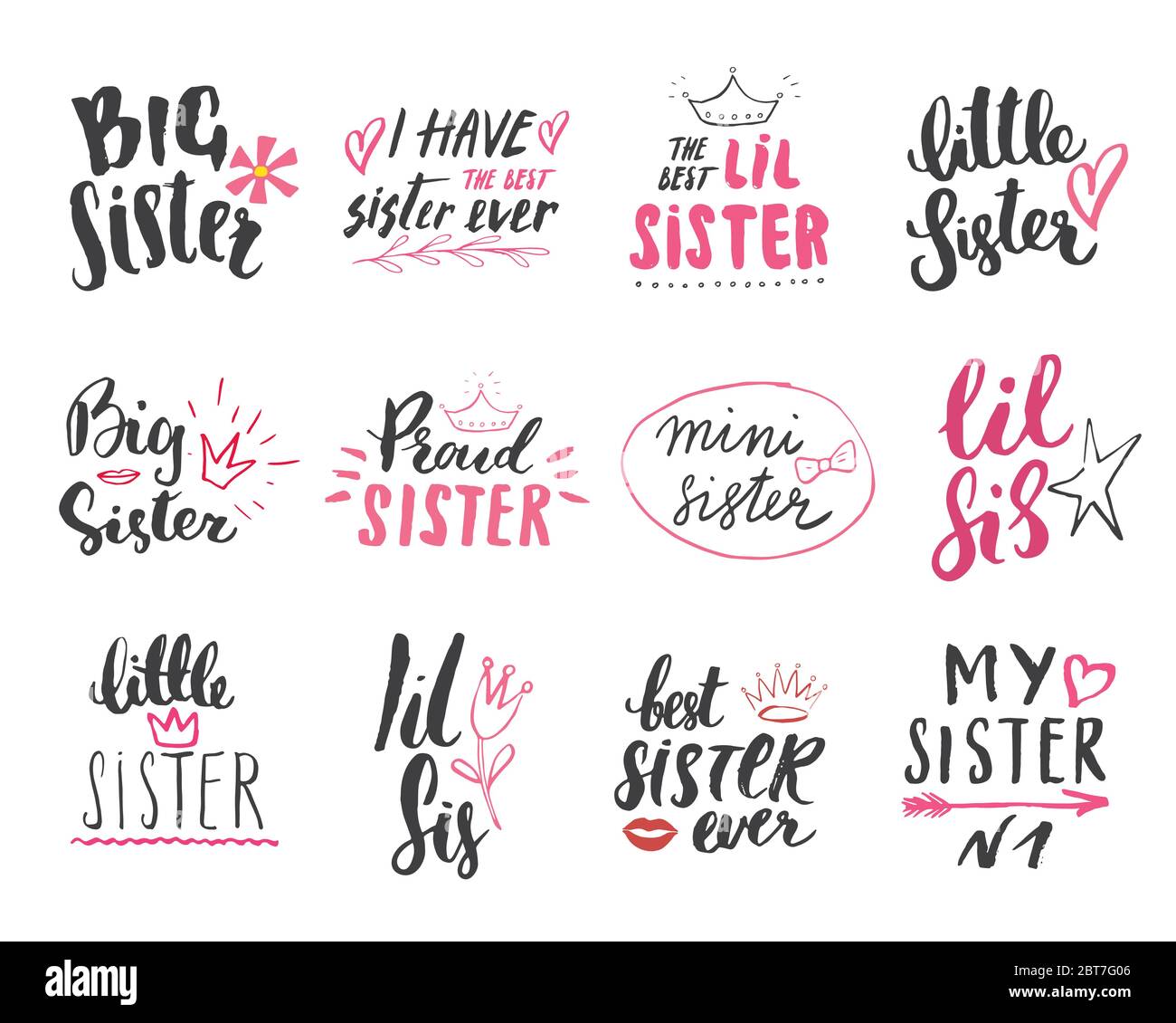 Sister calligraphic Lettering signs set, child nursery printable phrase ...