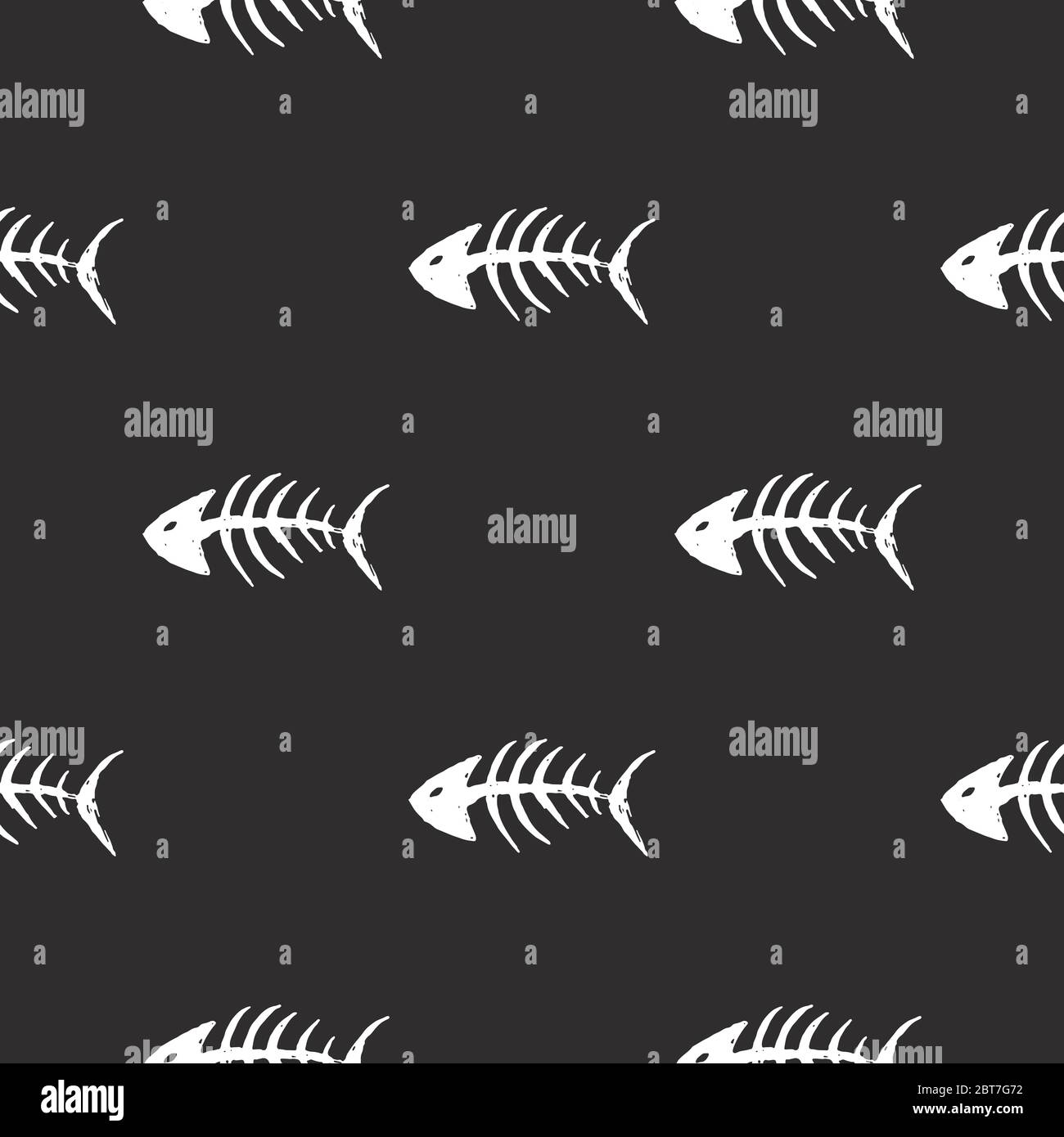 Fish bones Seamless pattern. Fish skeleton doodle, Hand drawn Cartoon ...