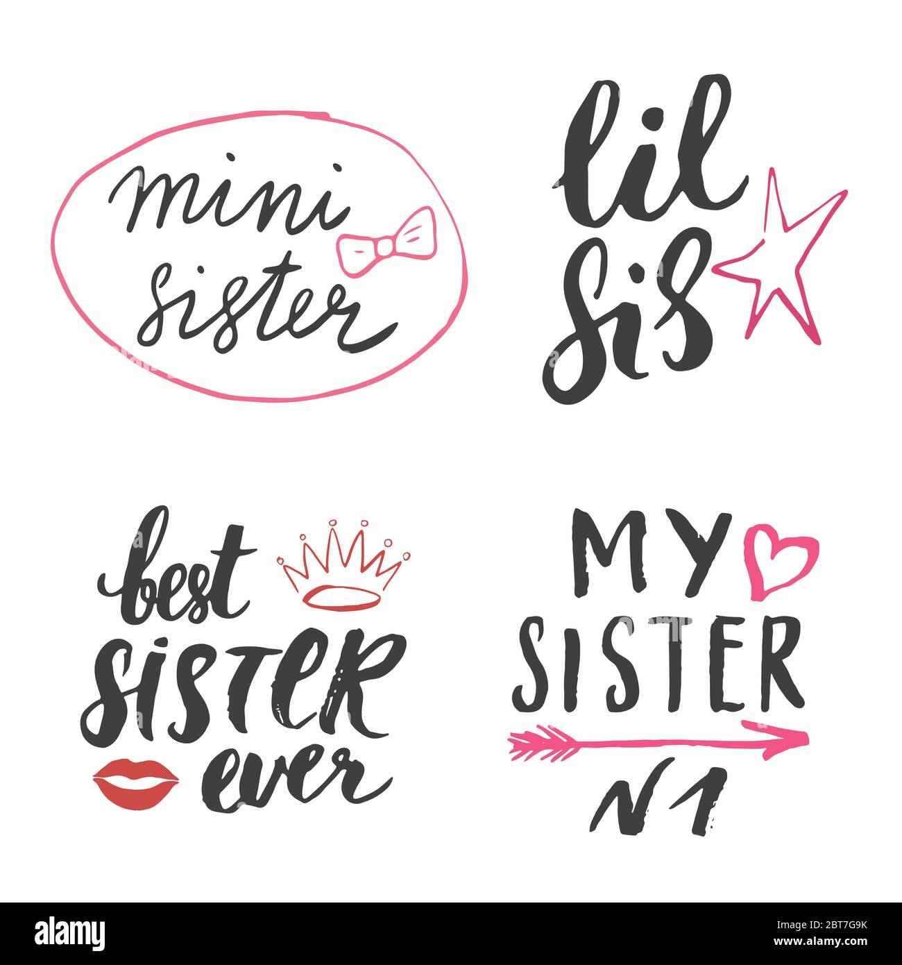 Sister calligraphic Lettering signs set, child nursery printable phrase ...