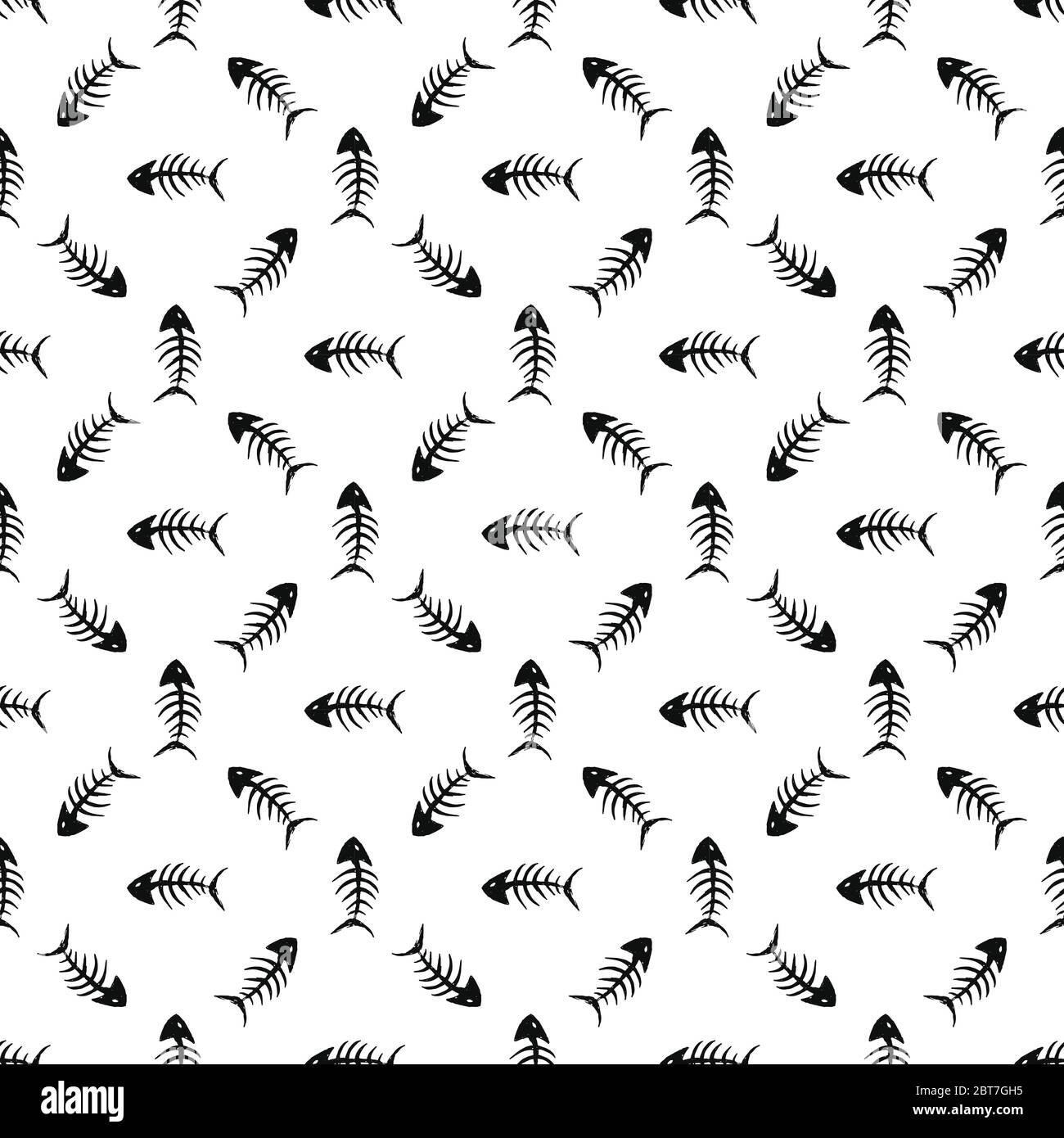 Fish bones Seamless pattern. Fish skeleton doodle, Hand drawn Cartoon ...