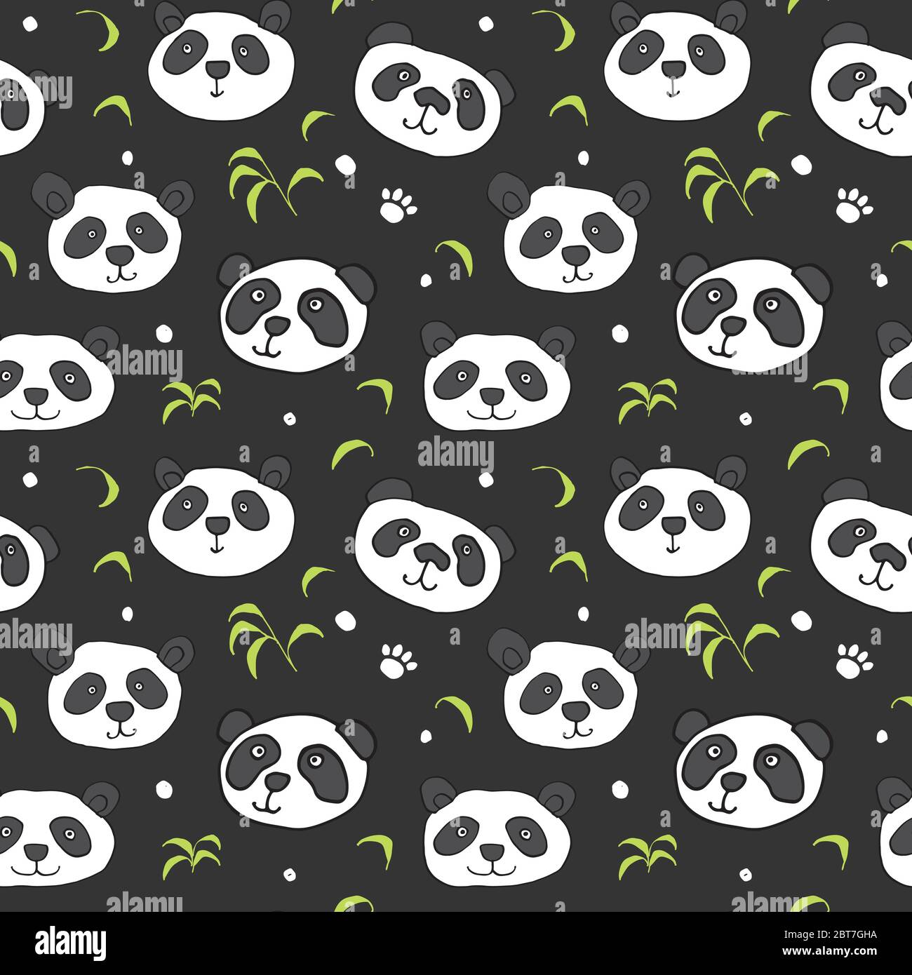 Cute Panda bear Seamless pattern. Cute Animals doodle, Hand drawn ...