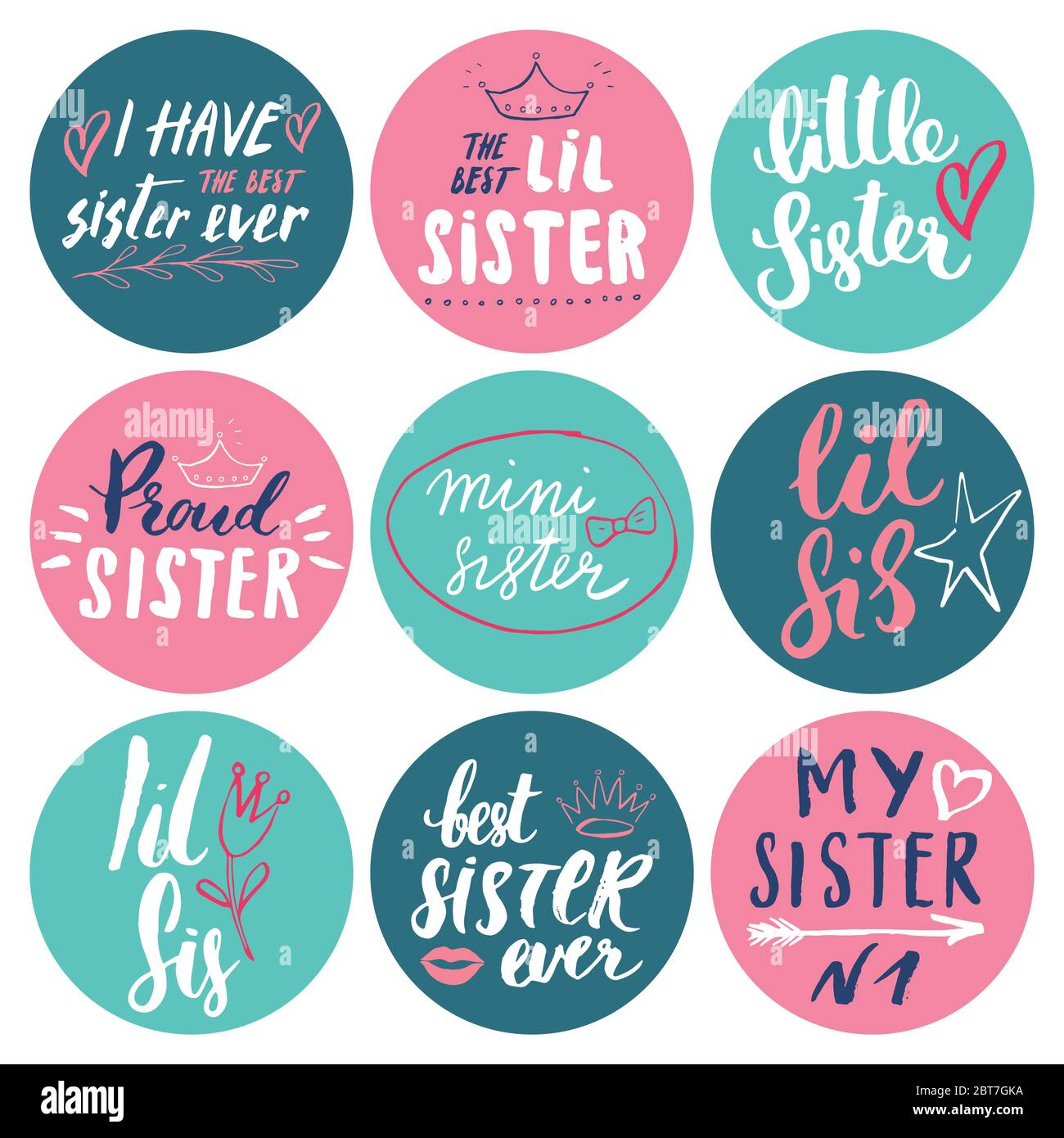 Sister calligraphic Lettering signs set, child nursery printable phrase ...