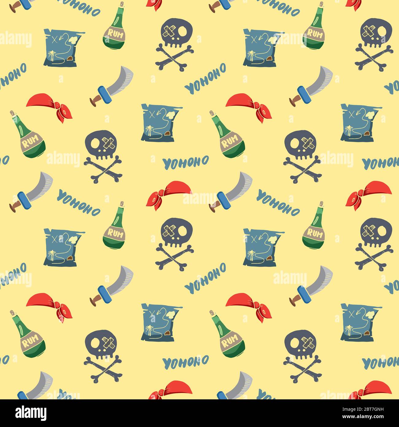 Pirate Doodles Seamless pattern. Cute pirate items sketch. Hand drawn ...