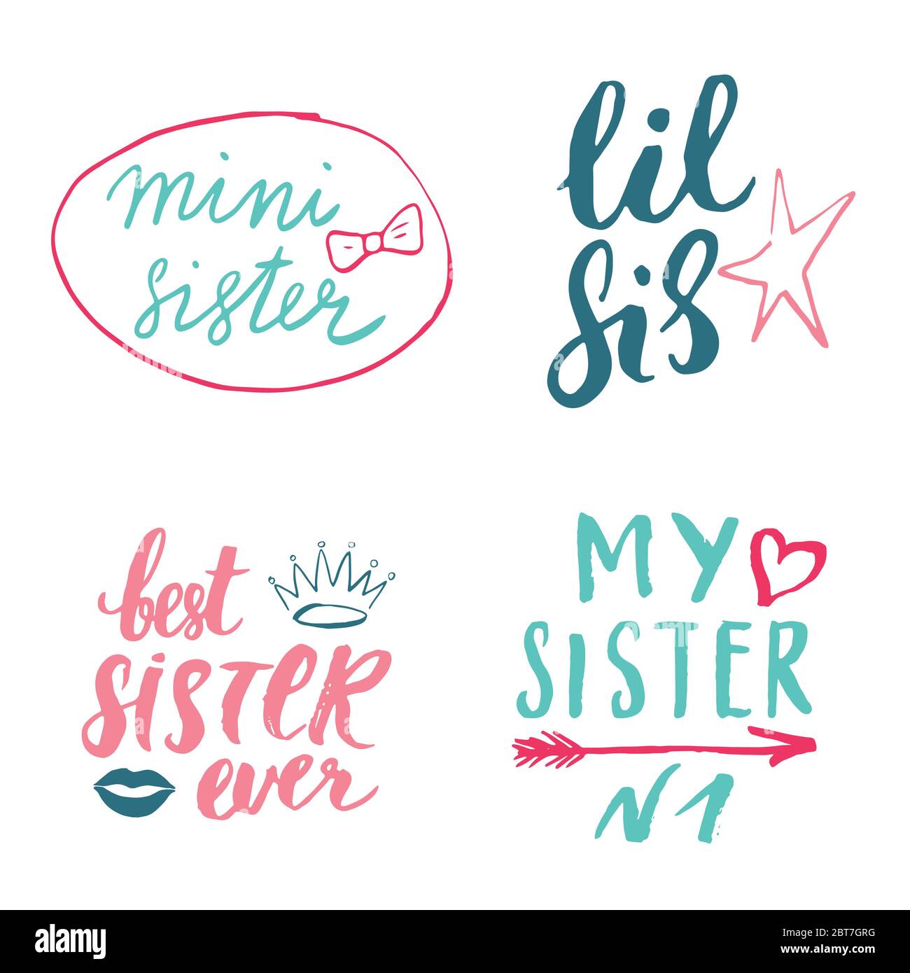 Sister calligraphic Lettering signs set, child nursery printable phrase ...