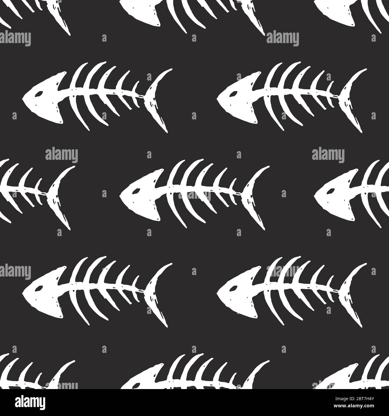 Fish bones Seamless pattern. Fish skeleton doodle, Hand drawn Cartoon ...