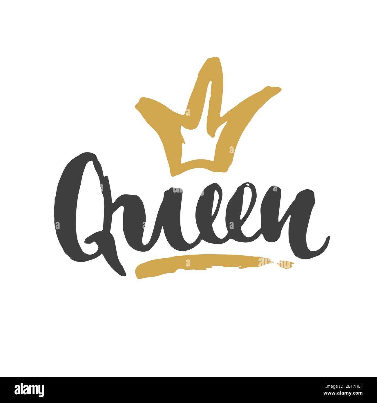 Queen lettering quote with Hand drawn crown, calligraphic sign. Vector ...