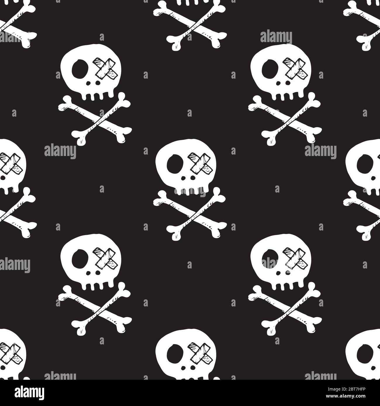 Skulls and bones Seamless pattern. Cute Doodles pirate sketch. Hand ...