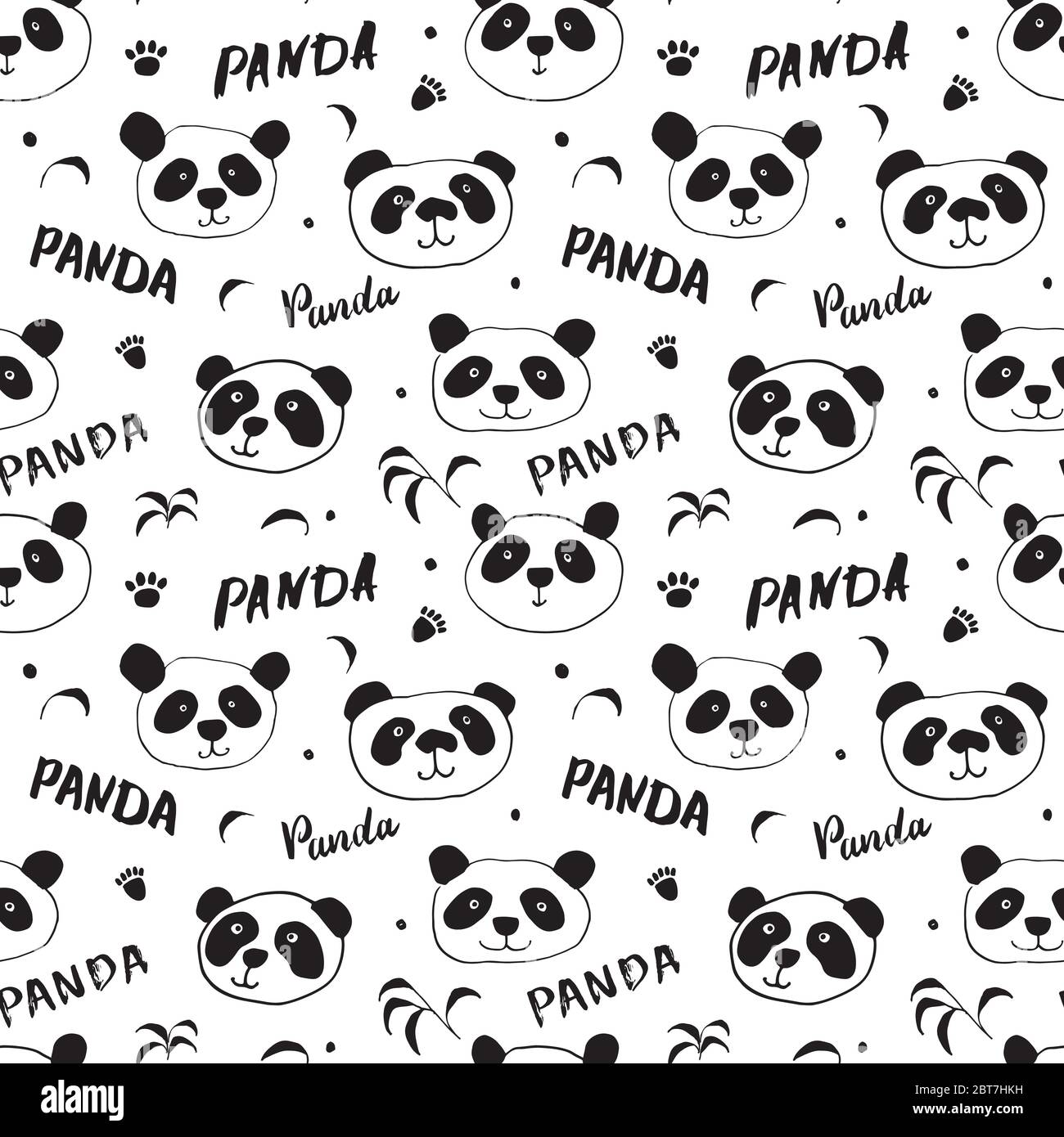 Cute Panda bear Seamless pattern. Cute Animals doodle, Hand drawn ...