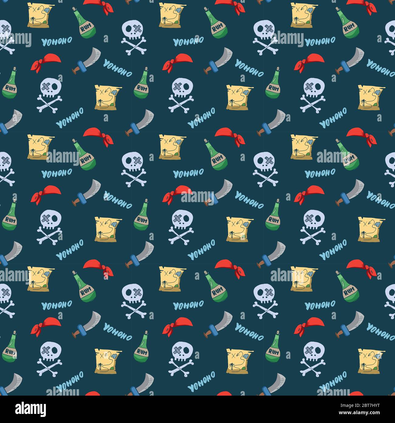Pirate Doodles Seamless pattern. Cute pirate items sketch. Hand drawn ...