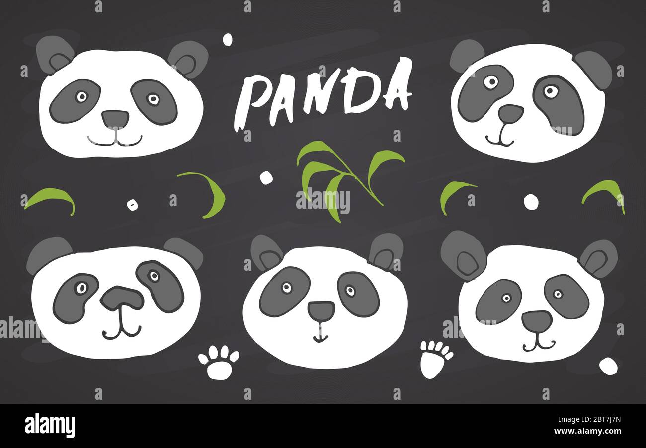 Cute Panda bear Doodles Set. Cute Animals sketch. Hand drawn Cartoon ...