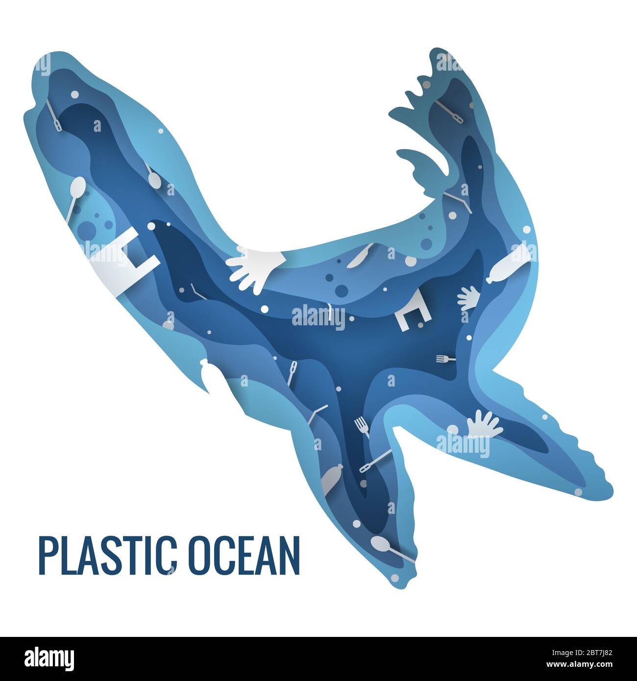 Text - plastic ocean. Plastic trash planet pollution concept vector ...