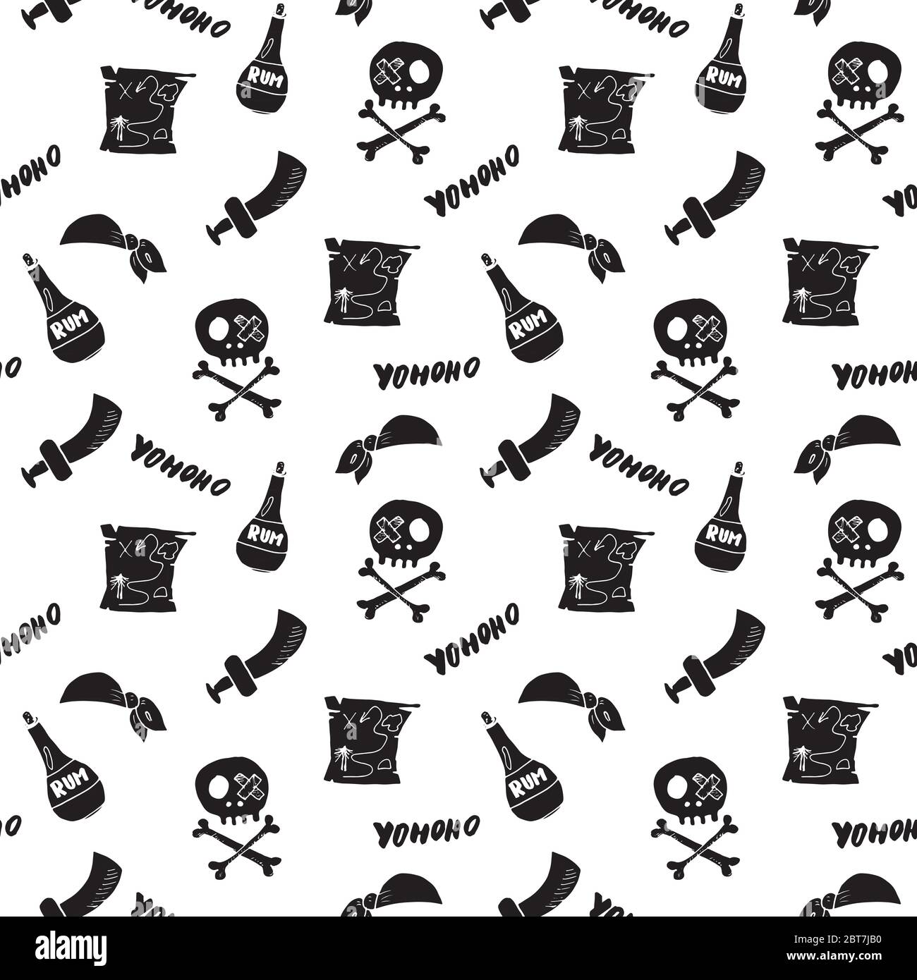 Pirate Doodles Seamless pattern. Cute pirate items sketch. Hand drawn ...