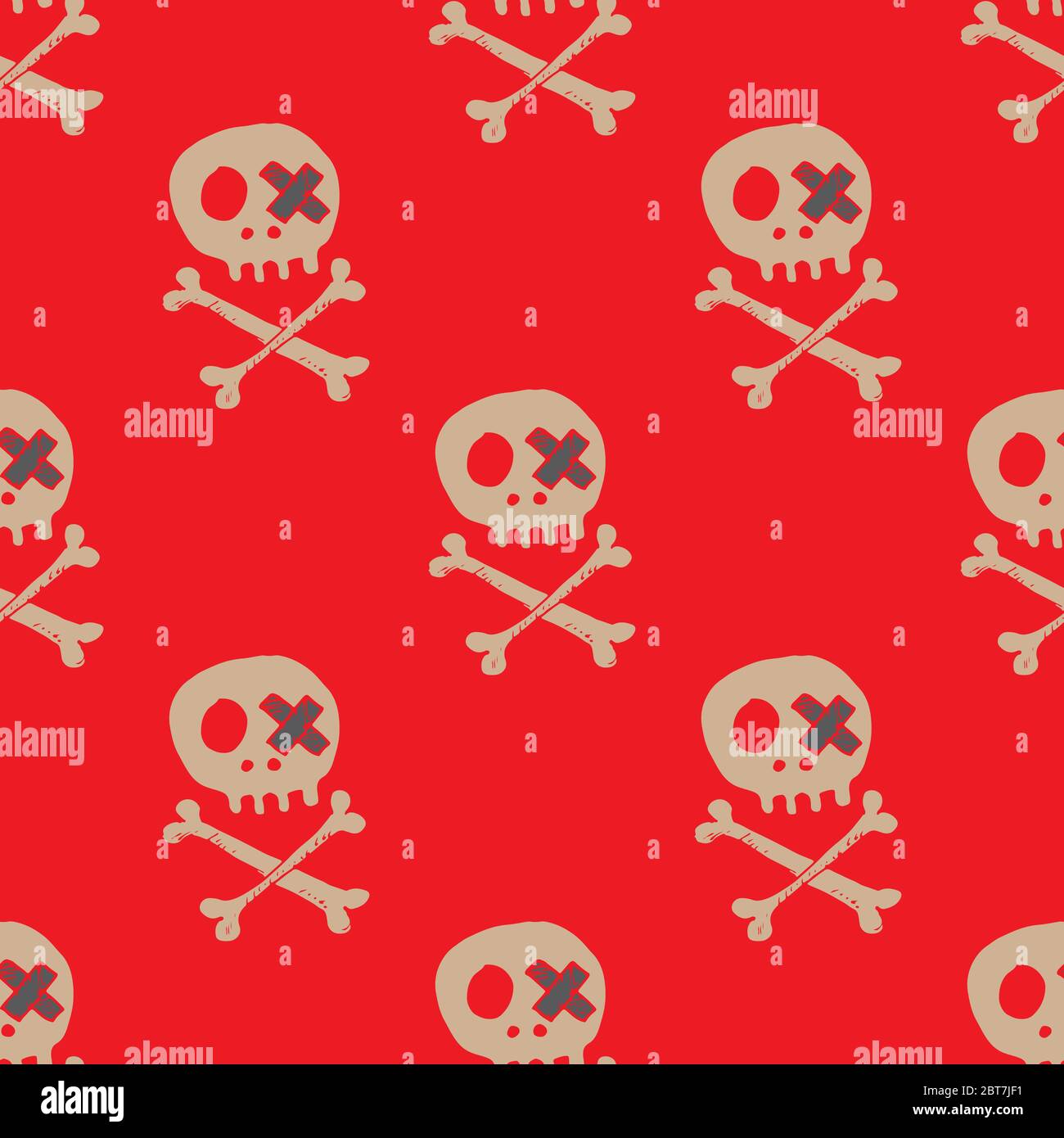 Skulls and bones Seamless pattern. Cute Doodles pirate sketch. Hand ...