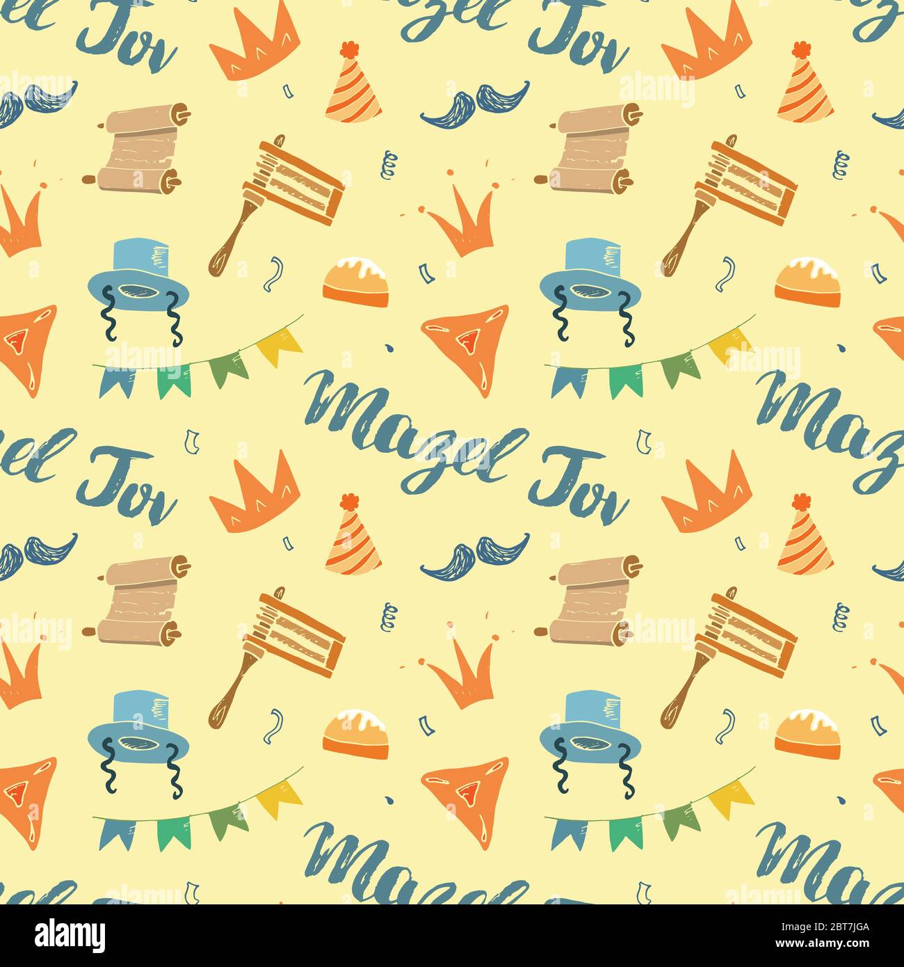 Mazel tov seamless pattern, Jewish holiday hand drawn items, vector ...