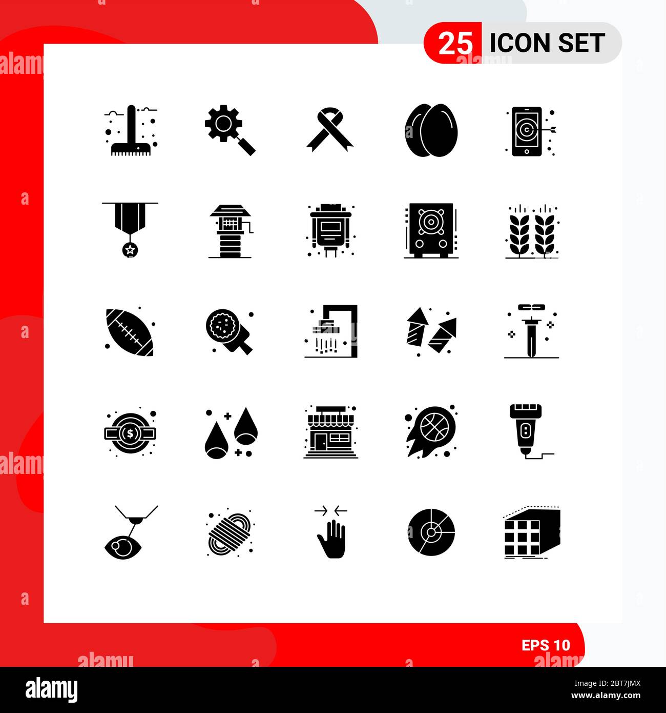 Group of 25 Solid Glyphs Signs and Symbols for target, life, setting ...