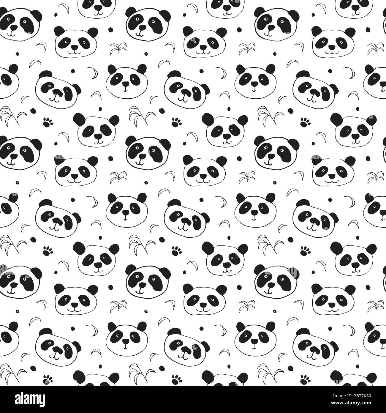 Cute Panda bear Seamless pattern. Cute Animals doodle, Hand drawn ...