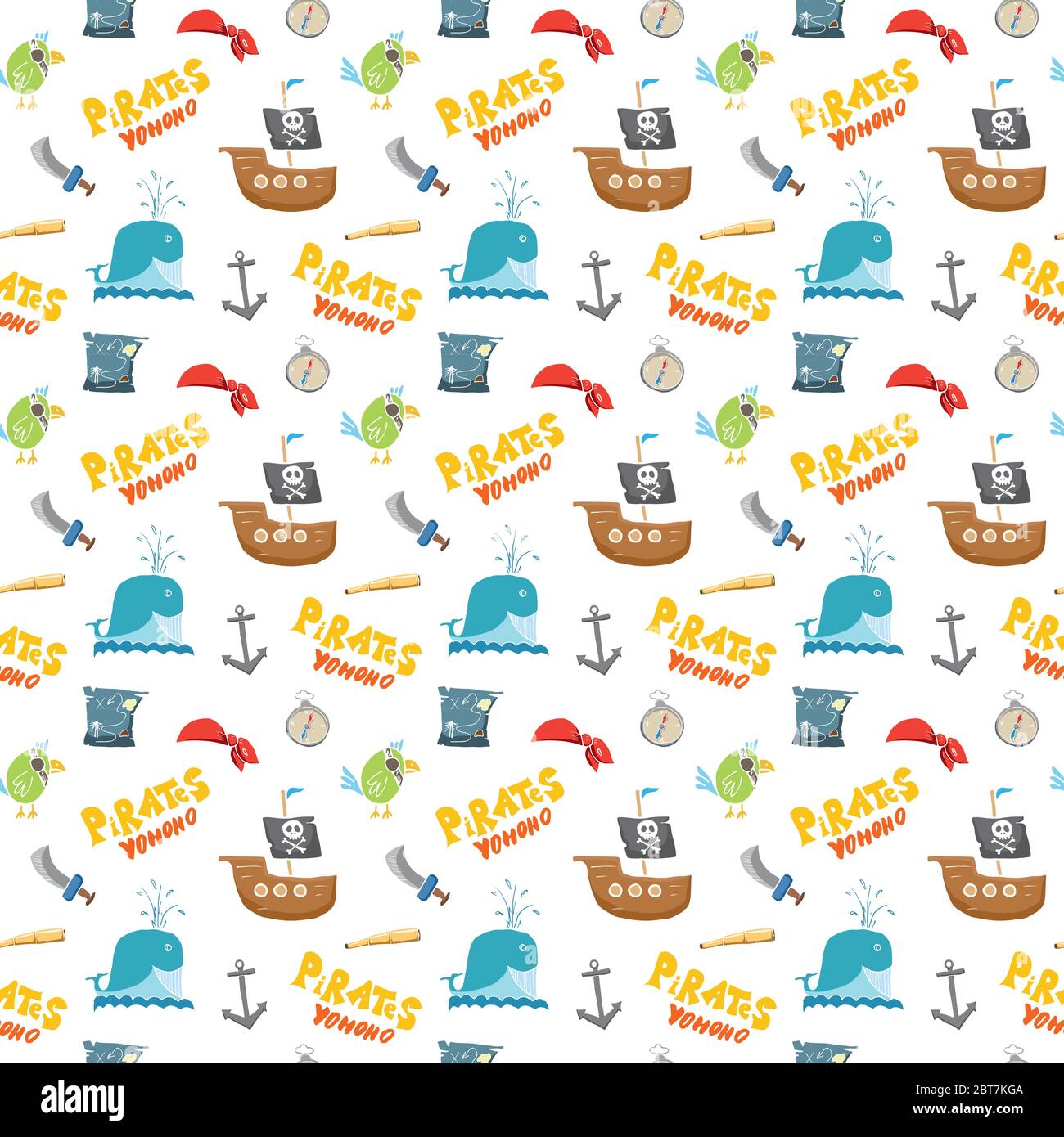 Pirate Doodles Seamless pattern. Cute pirate items sketch. Hand drawn ...